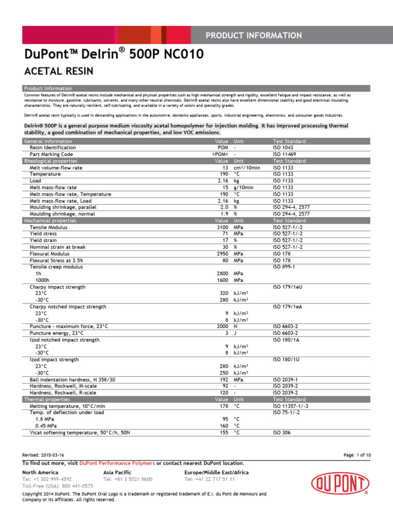 Pom Delrin 500 P NC 010 | PDF | Chemical Substances | Materials