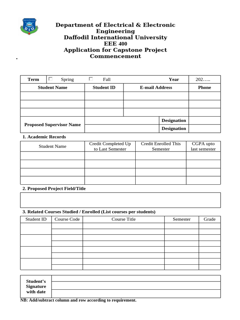 EEE Capstone Project Application Form | PDF