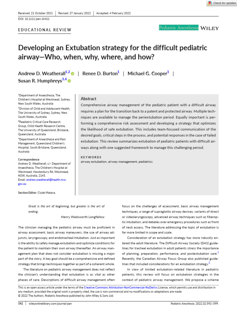 Pediatric Airway Extubation Strategies | PDF | Medicine | Clinical Medicine