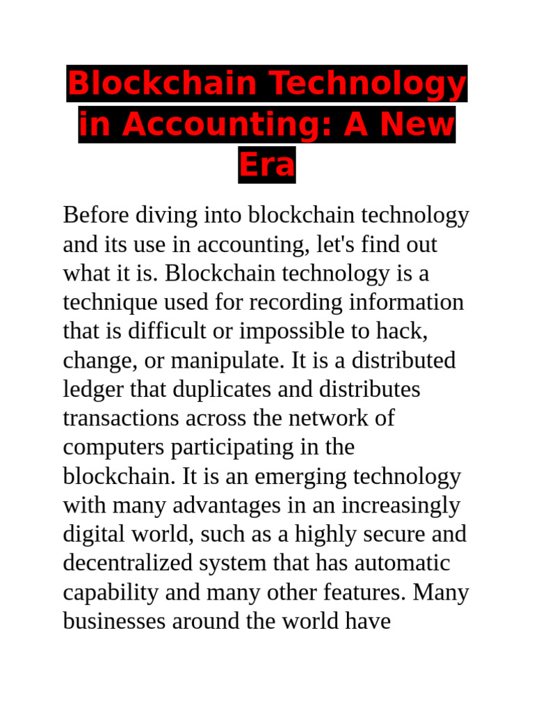 Blockchain Technology in Accounting | PDF