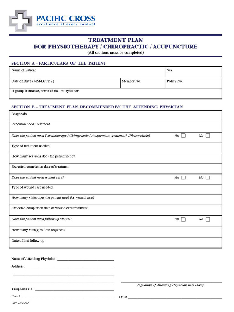 PC Treatment-Plan-For-Physiotherapy-Chiropractic-Acupuncture | PDF