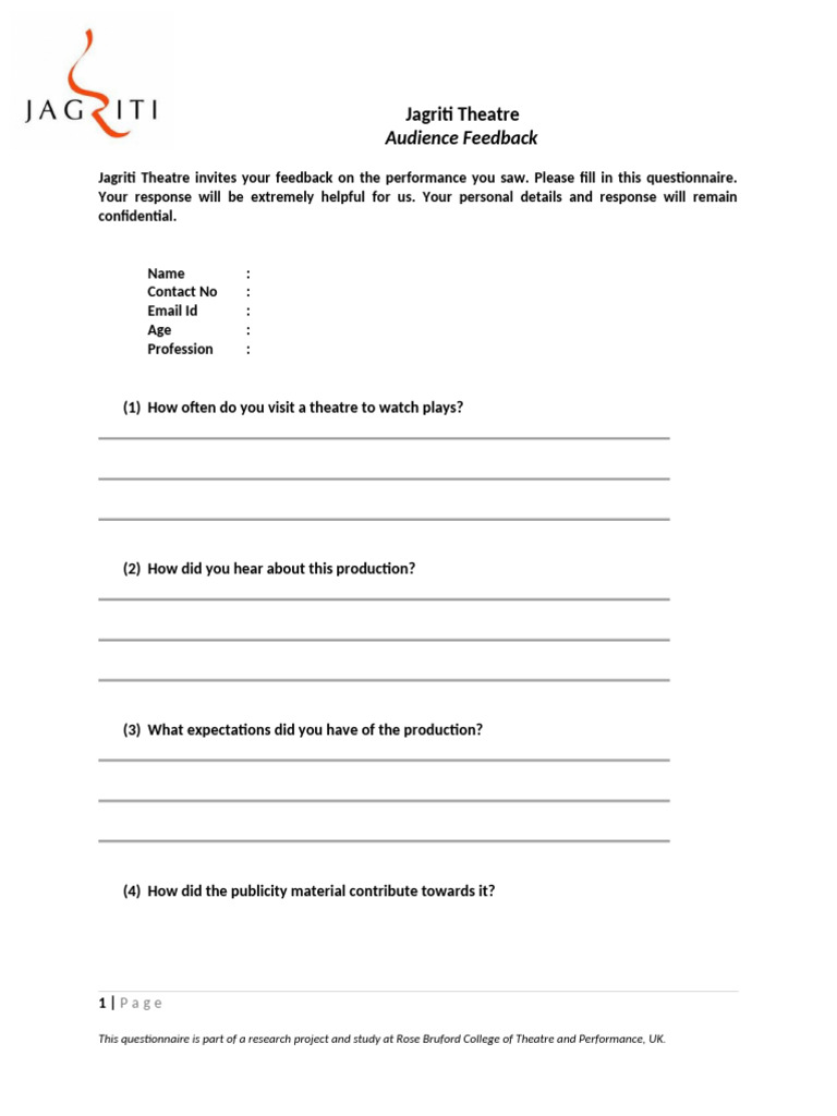 Audience Feedbacck Form | PDF
