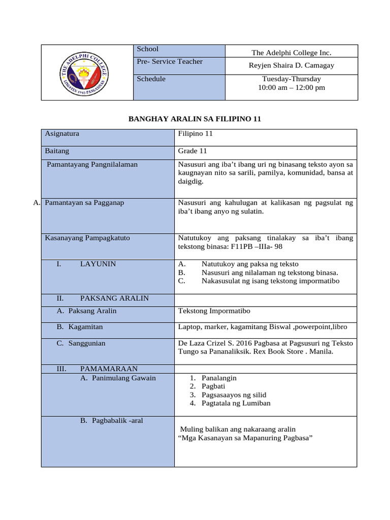 Day 5 Lesson Plan 11 | PDF