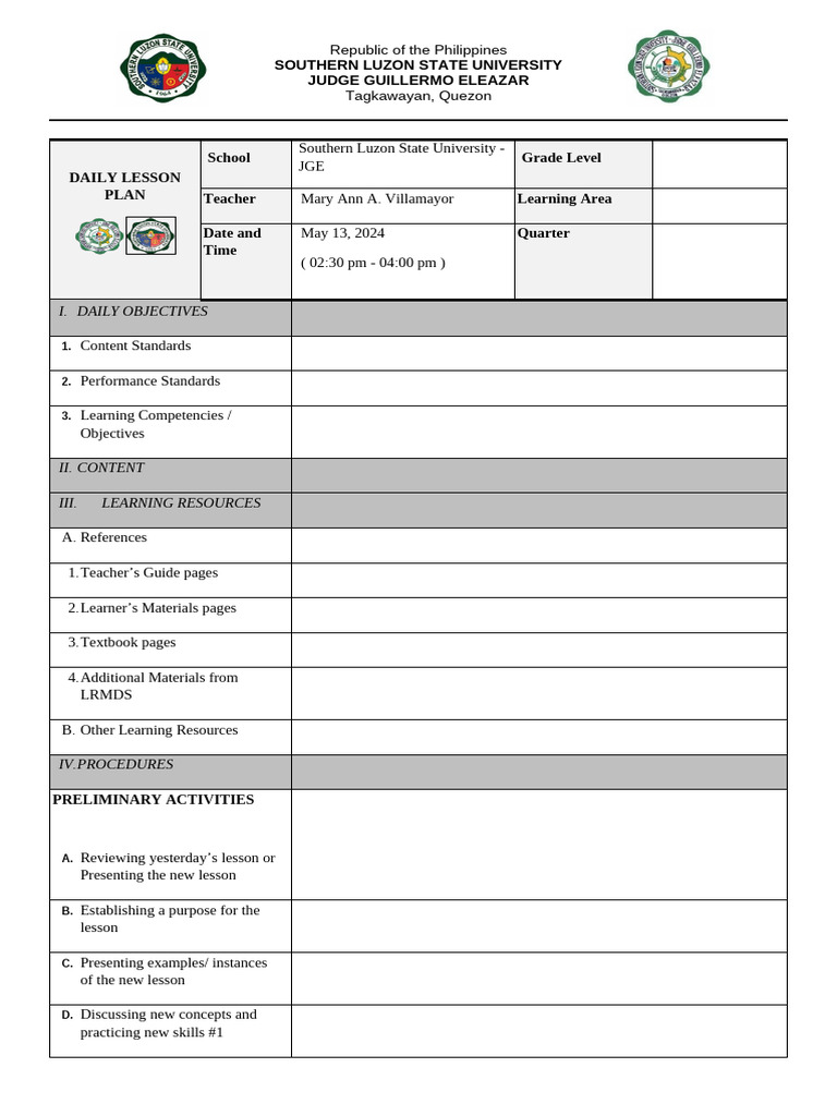 DLP Deped English Outline | PDF | Teachers | Learning