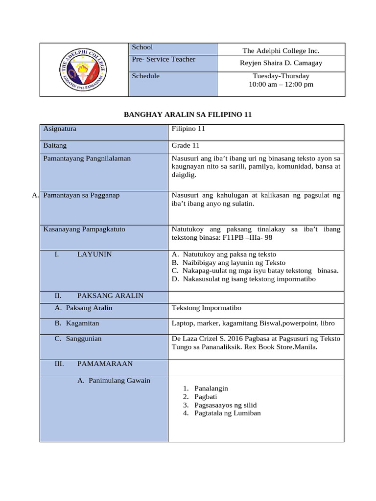 Day 6 Lesson Plan 11 | PDF