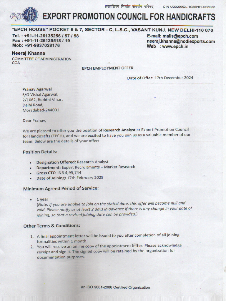 EPCH OFFER LETTER | PDF