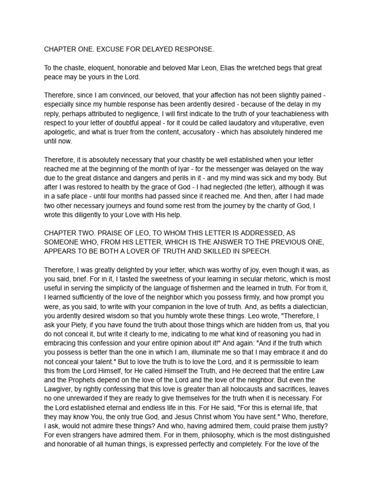 The Letter of Elias of Antioch To Leo of Harran | PDF | Logos ...