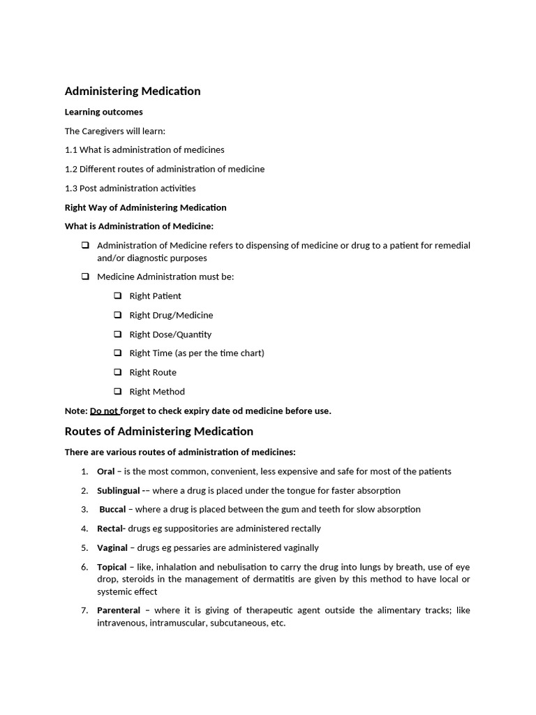 Administering Medication 1 | PDF | Health Sciences | Health Care