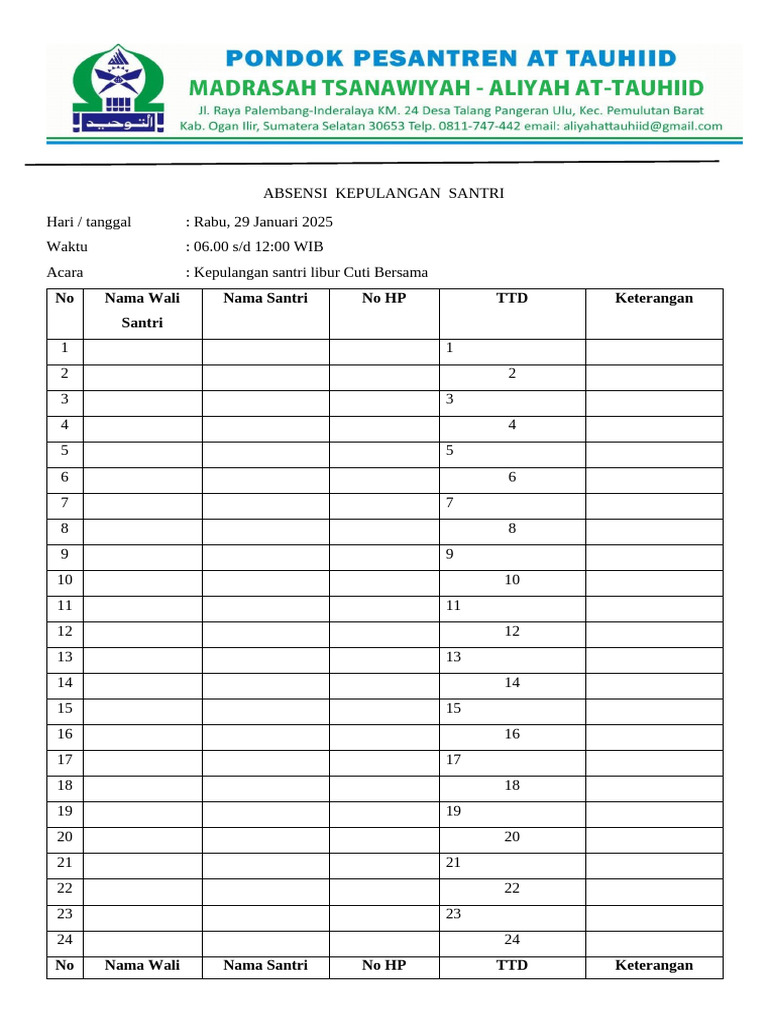 Absensi Santri Pulang | PDF