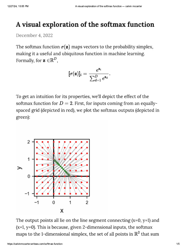 A Visual Exploration of The Softmax Function - Calvin Mccarter | PDF