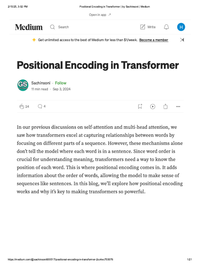 Positional Encoding in Transformer | PDF