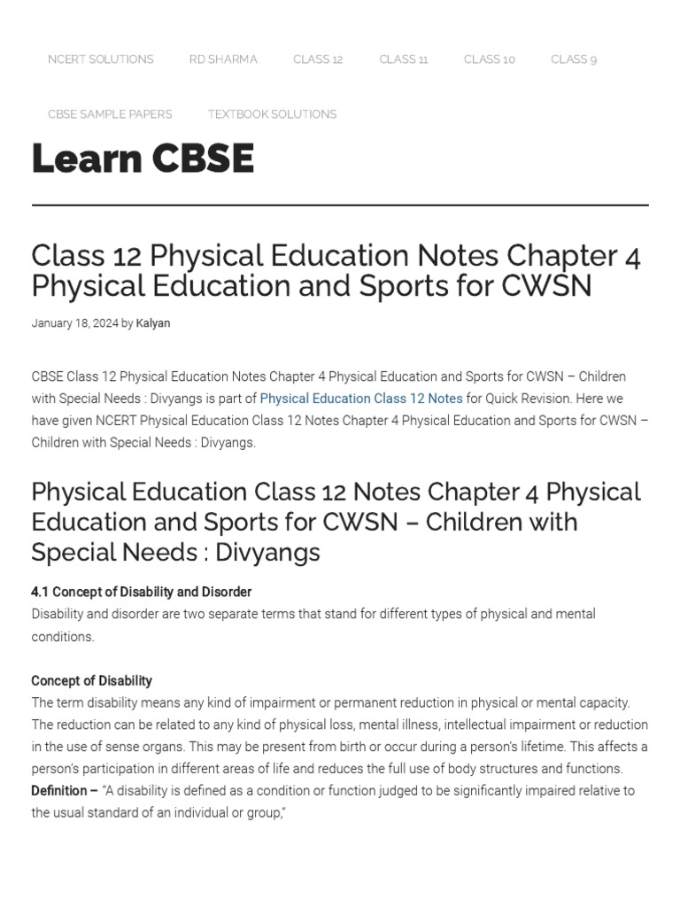 Class 12 Physical Education Notes Chapter 4 Physical Education and ...