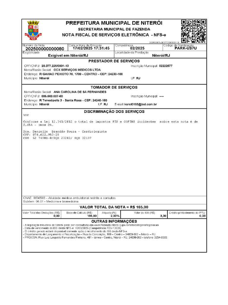 NF Ana Carolina de Sa - Exame Vop - Fevereiro 2025 | PDF