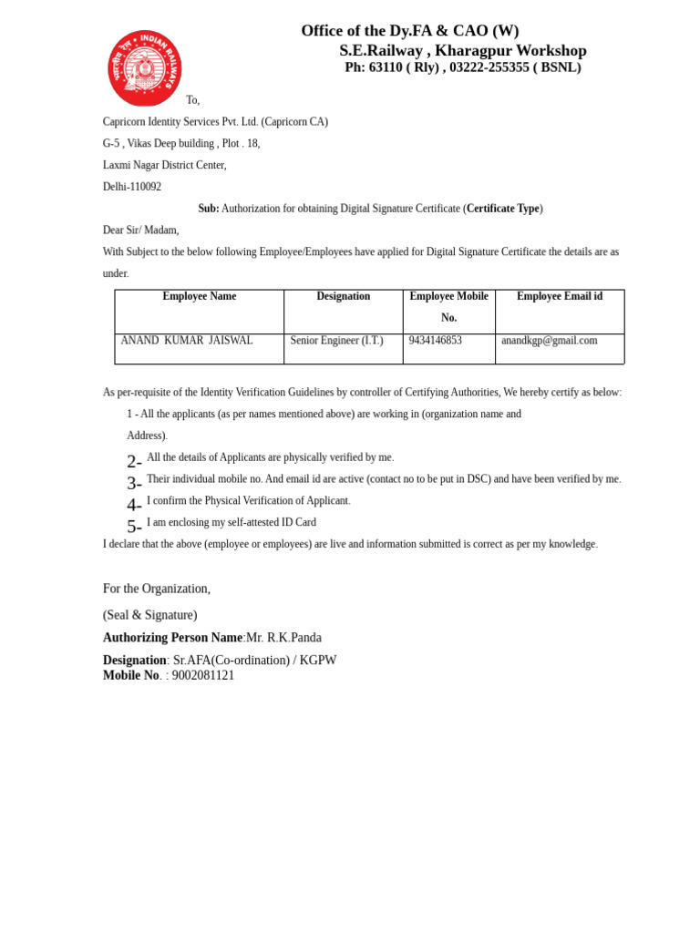 Govt Authorization Letter Format | PDF