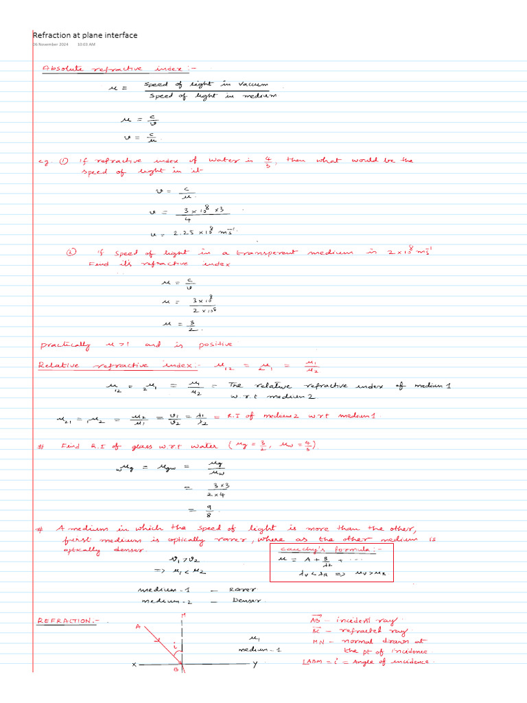 Refraction at Plane Interface | PDF