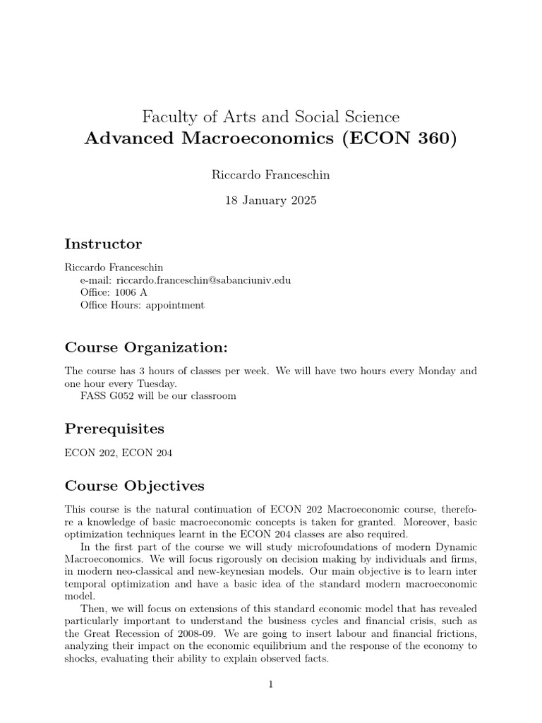 Advanced Macroeconomics Course Overview | PDF | Macroeconomics | New Keynesian Economics