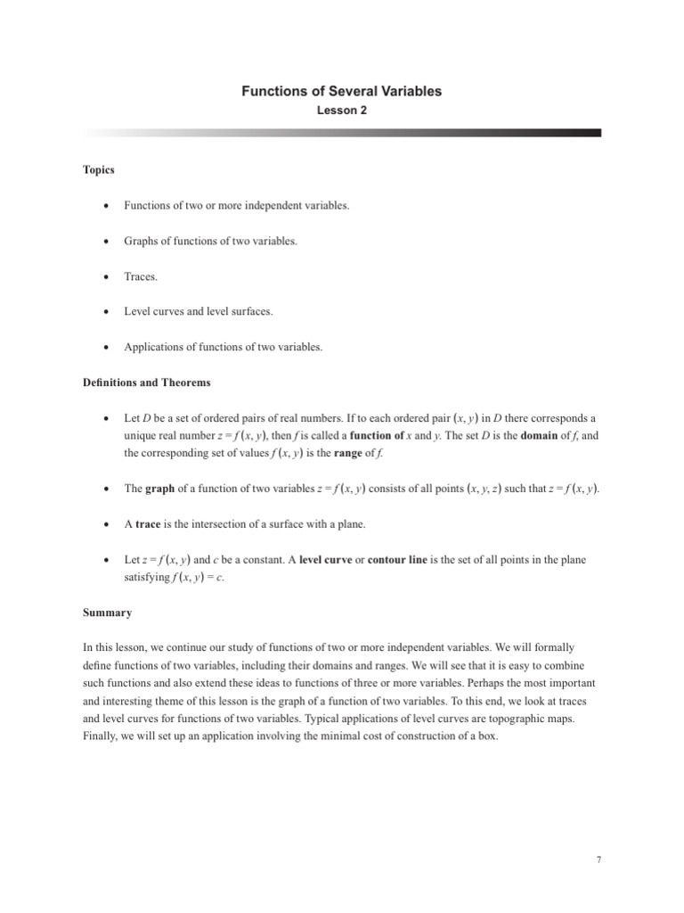Function Of Several Variables Pdf Function Mathematics Variable