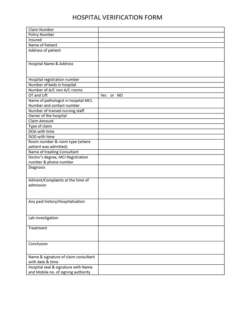 Hospital Verification Form | PDF