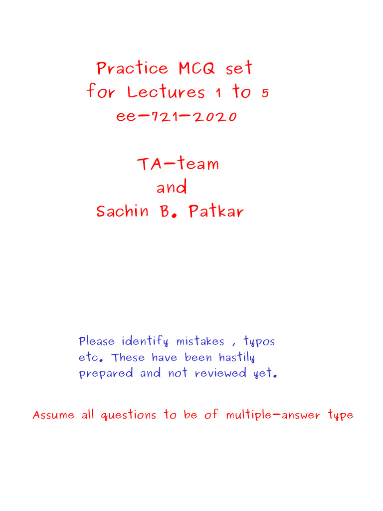 MCQ Basic and Unreviewed To Prep For MCQ Part of Quiz-2 Ee721 Aut21 ...