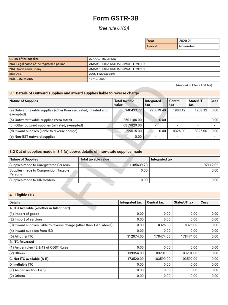 GSTR-3B Filing: Nov 2020, Amar Chitra Katha | PDF | Economies | Public ...