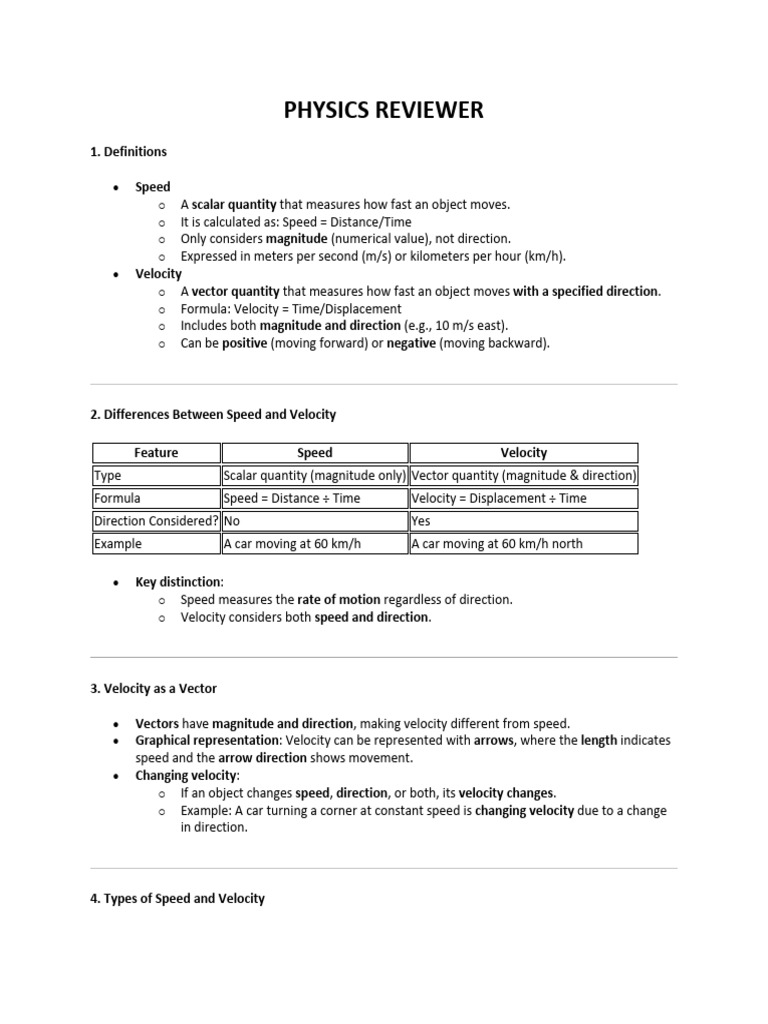 Physics Reviewer For 3RD QTR Examination All Topics | PDF | Force | Speed