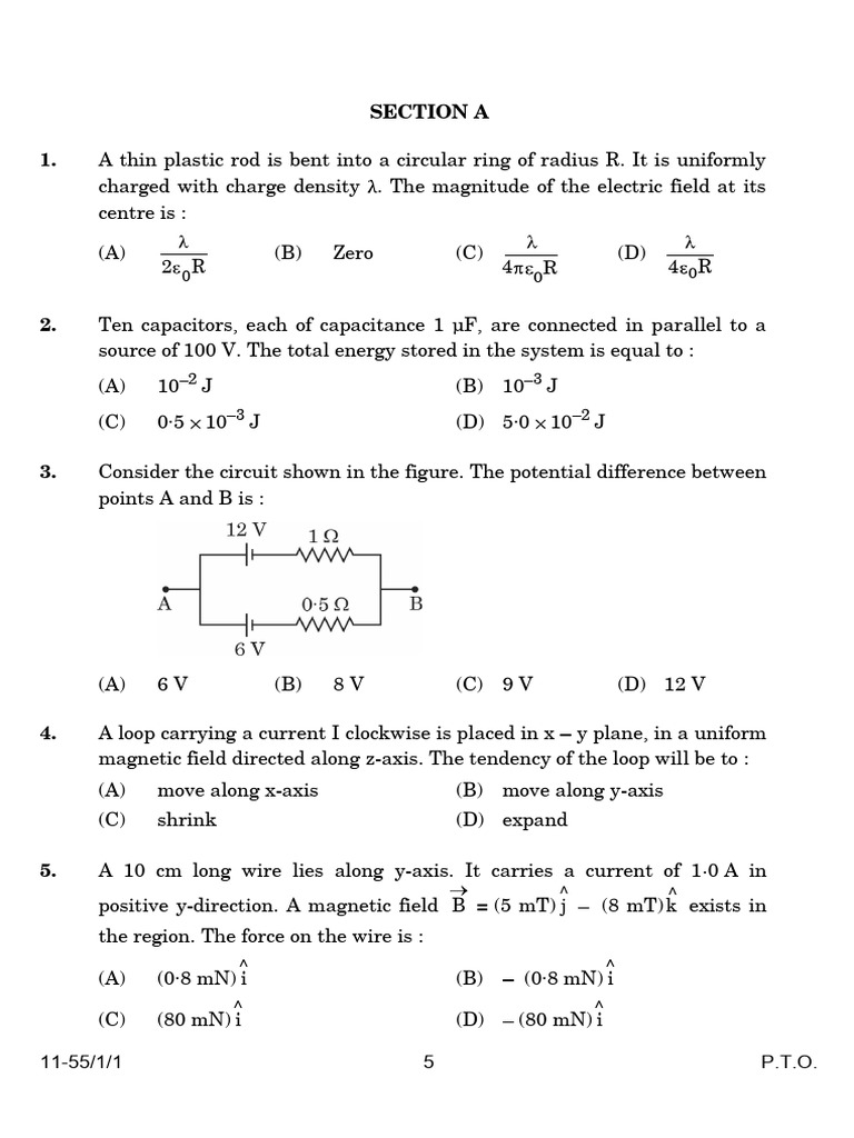 Physics Questions on Electric Fields and Circuits | PDF | Rectifier | Atomic Nucleus