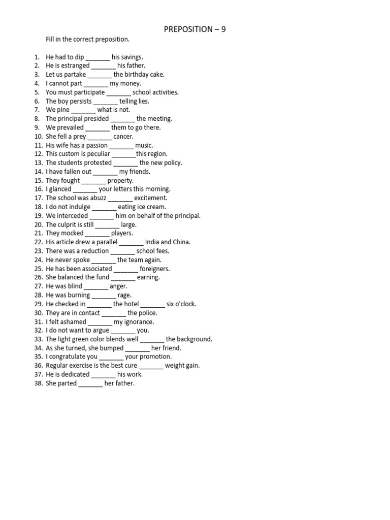 PREPOSITIONS-9 Question. | PDF