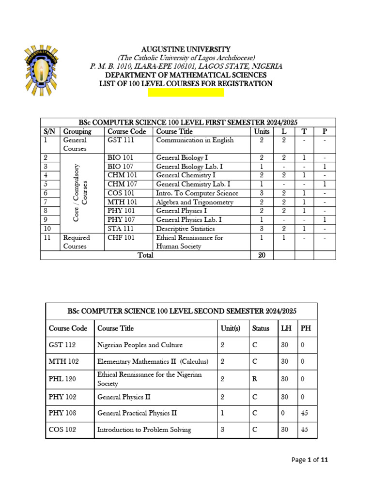 Computer Science - 100 - Level - Ccmas Prospectus - 2024 - 2025 - Updated-1 | PDF | Momentum ...
