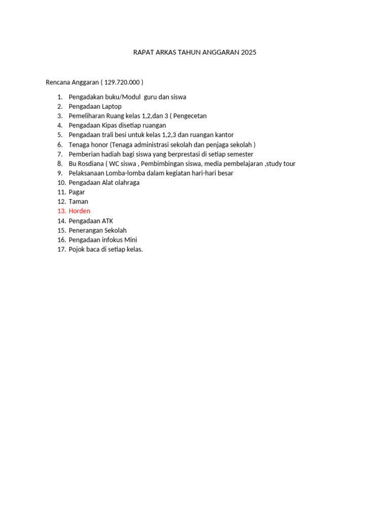 Rapat Arkas Tahun Anggaran 2025 | PDF