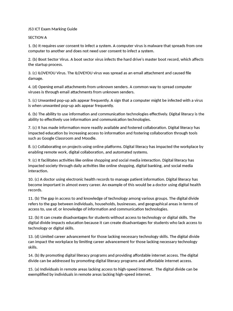 ICT Exam Guide for Students | PDF | Computer Virus | Spreadsheet