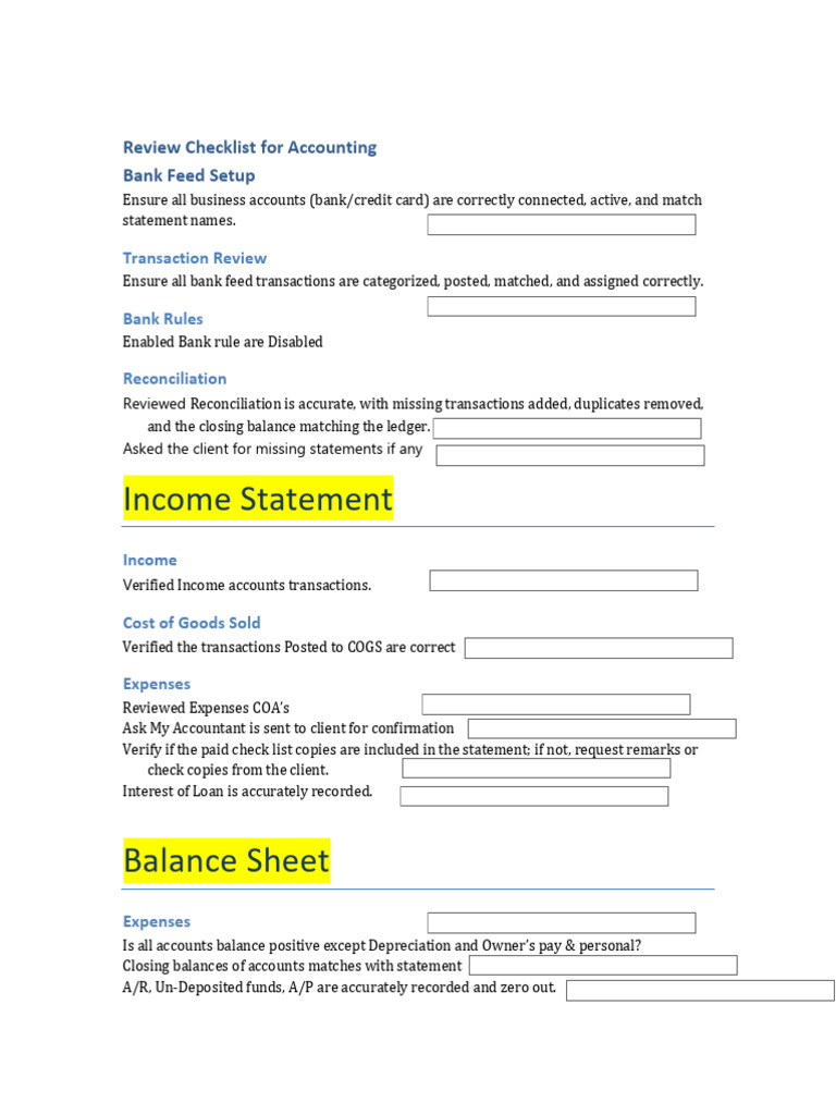 Accounting Review Checklist | PDF