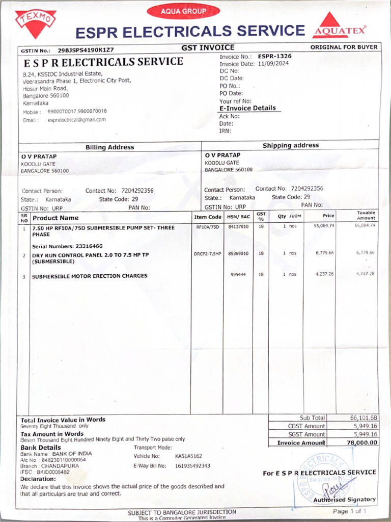 Borewell Invoice | PDF