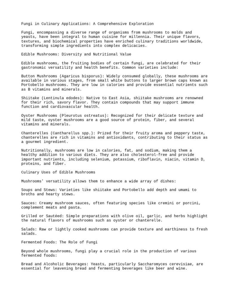 Culinary Uses and Benefits of Fungi | PDF | Fungus | Mushroom