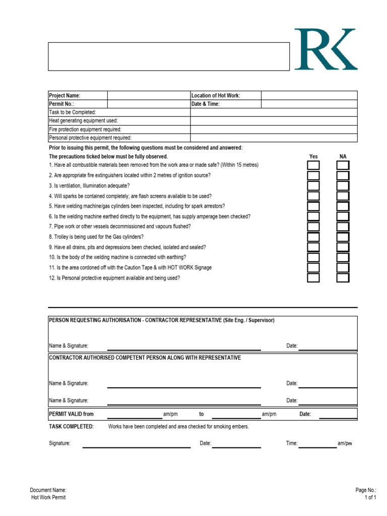 Hot work permit | PDF | Energy Technology | Industrial Processes