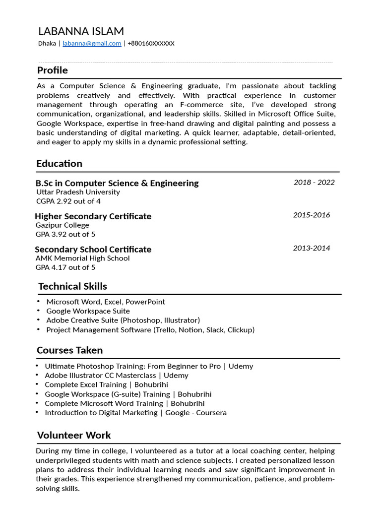 Simpliest Freshers CV Format | PDF