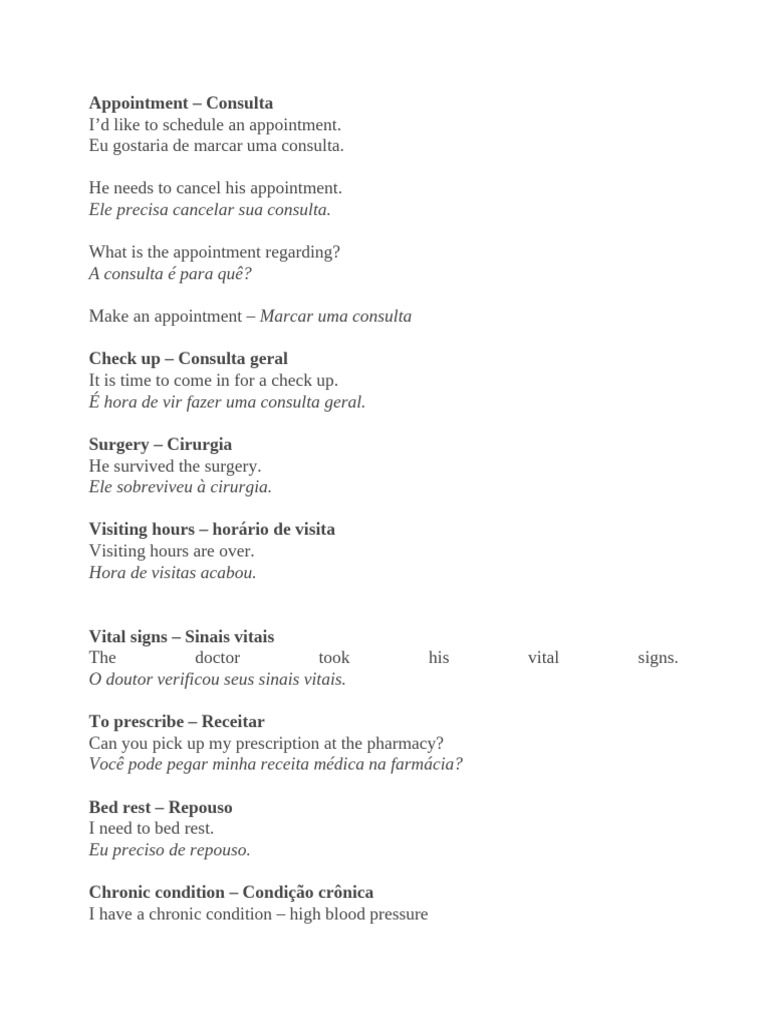 Medical Appointment Vocabulary Guide | PDF | Gastroesophageal Reflux ...