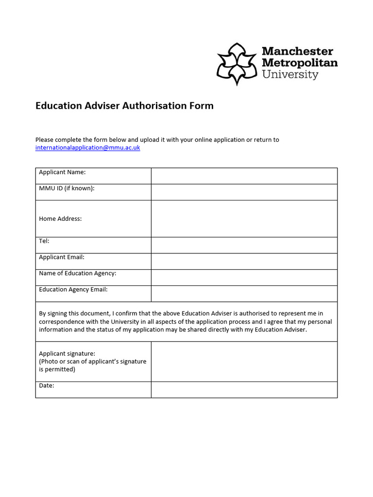 MMU Education-Adviser-Authorisation-Form | PDF