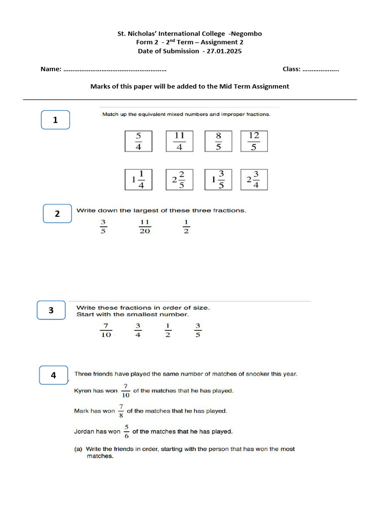 Fractions - Assignment 1_114735 | PDF