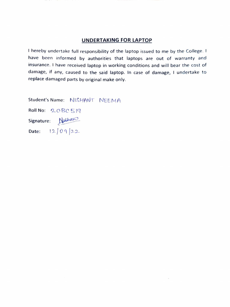 Undertaking for Laptop | PDF