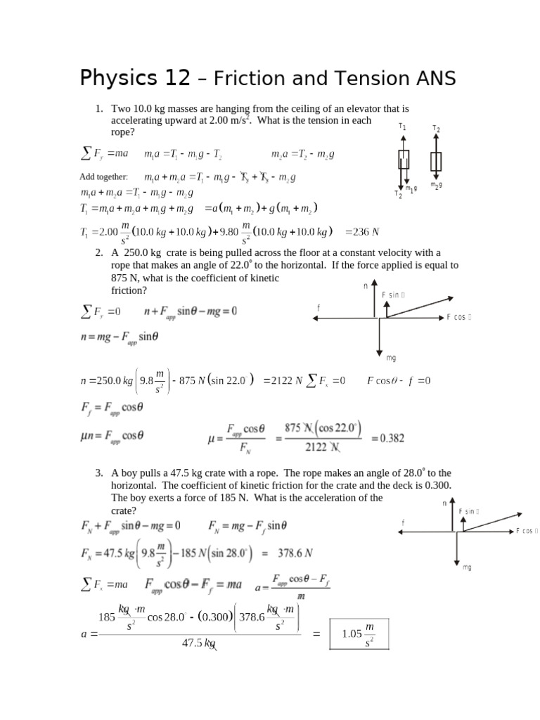 Answer Keys - Unit 3 - Worksheetpackage - 2 Friction and Tension Ans ...