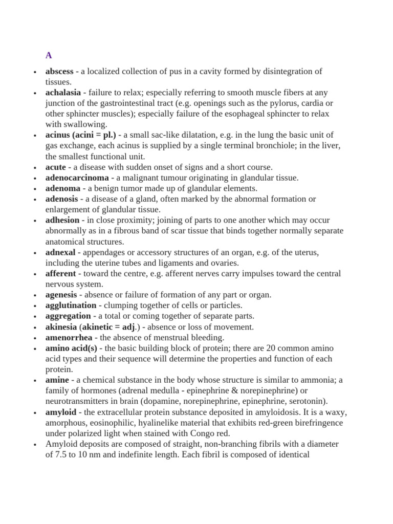 Medical Terminology Glossary A-C | PDF | Peritoneum | Heart