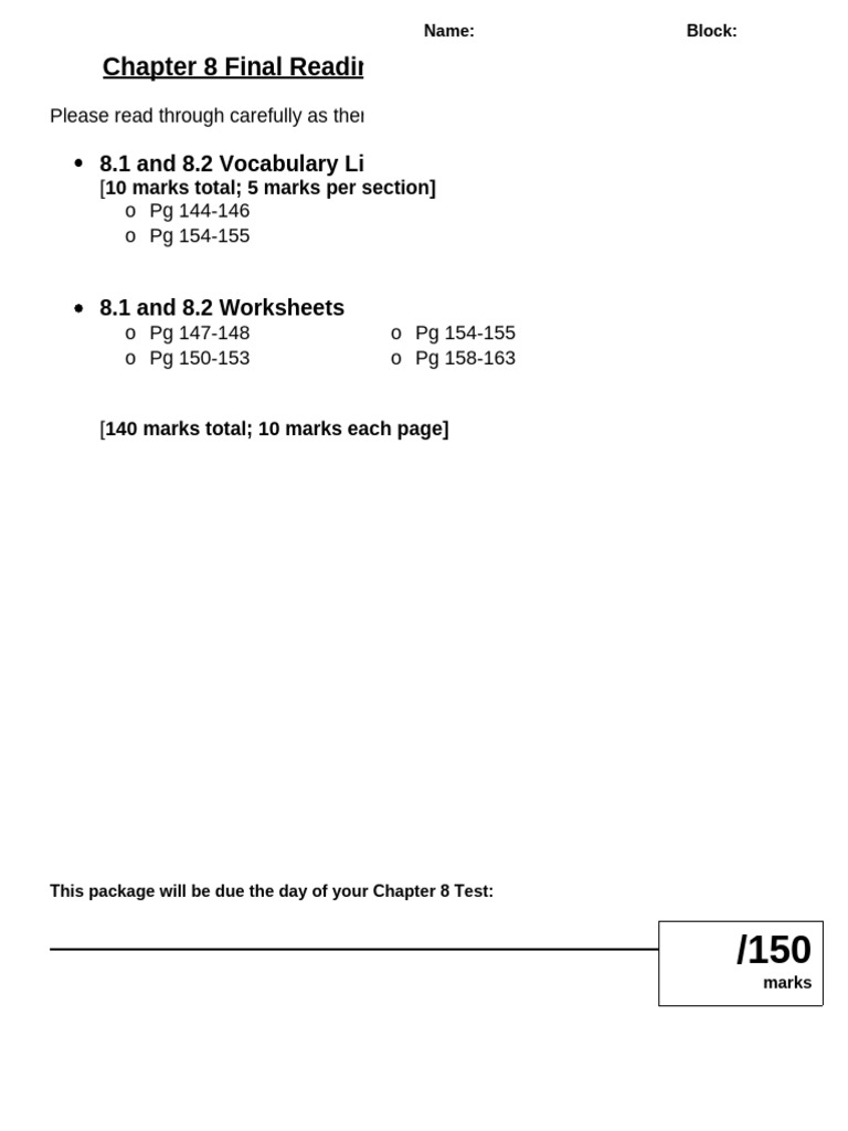 CH 8 Reading and Ws | PDF