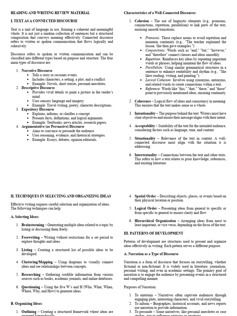 Reading and Writing Review Material | PDF | Narrative | Argument