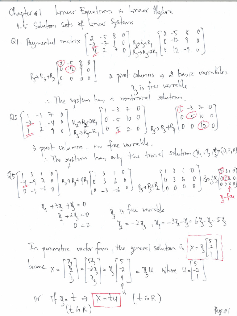 Chp1 - Section1.5 - Solution Sets of Linear Systems | PDF