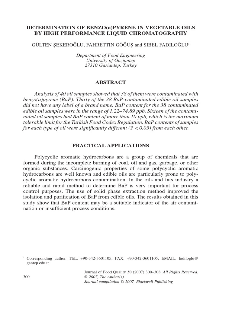 Benzo(a)pyrene Levels in Vegetable Oils | PDF | Chemistry