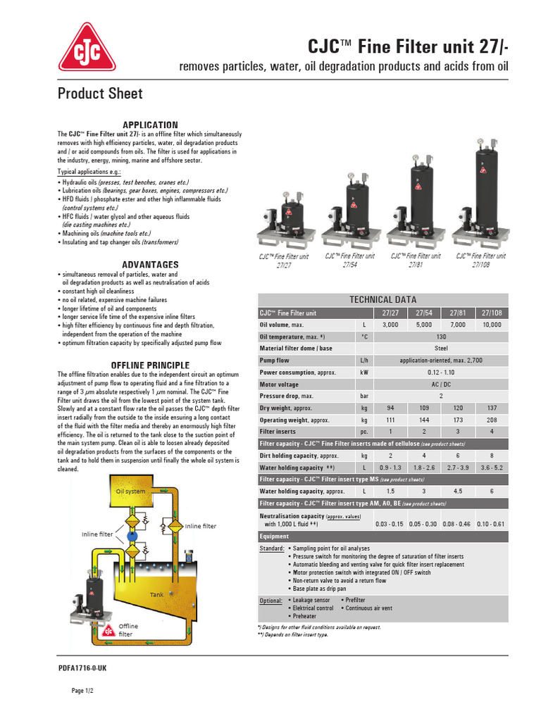 CJC Offline-Fine-Filter-Units-27.108 | PDF | Filtration | Pump