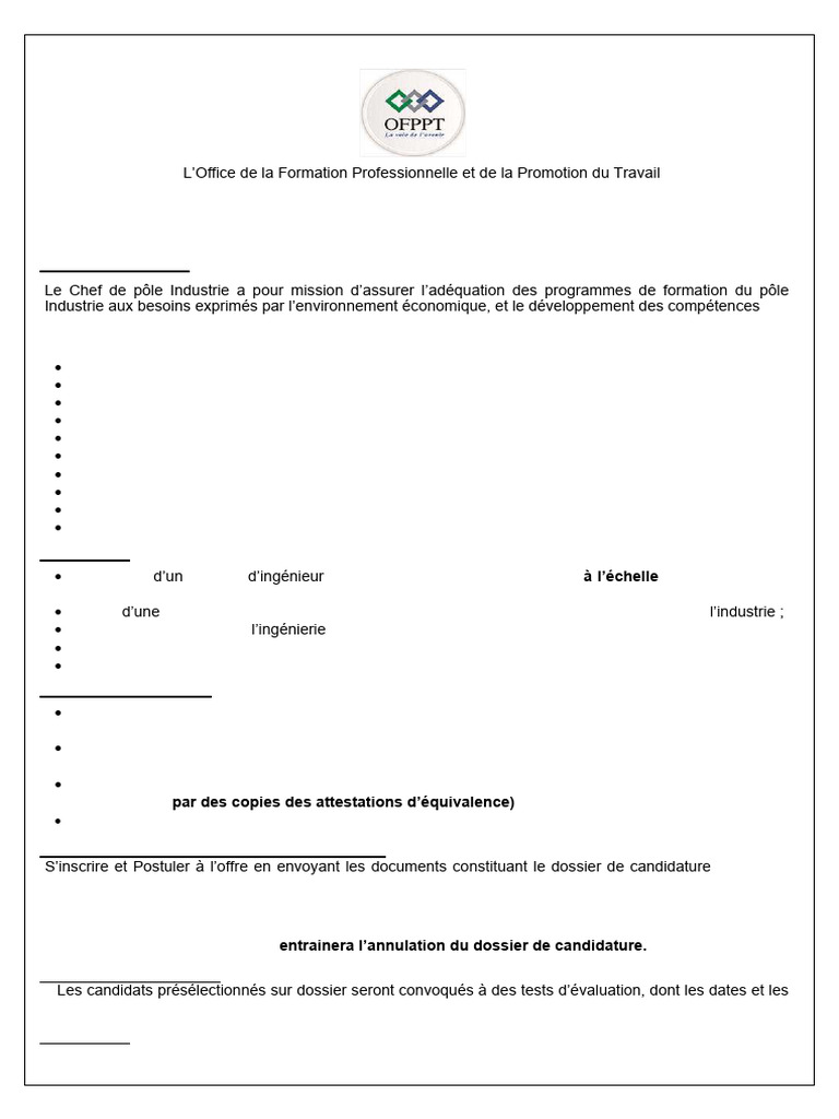 Appel à Candidature : Chef de Pôle Industrie | PDF