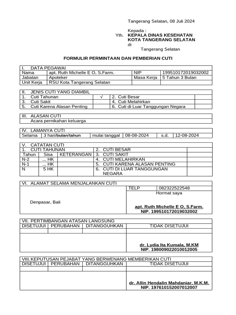 Formulir Permintaan Dan Pemberian Cuti Tahunan Atau Cuti Bersalin PNS ...