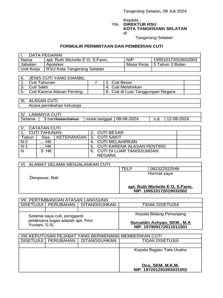 Formulir Cuti Tahunan PNS | PDF