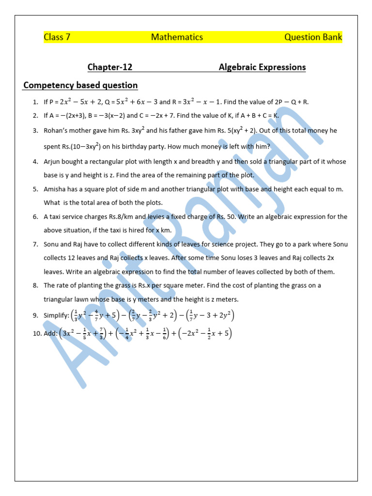 Algebraic Expressions 5 | PDF